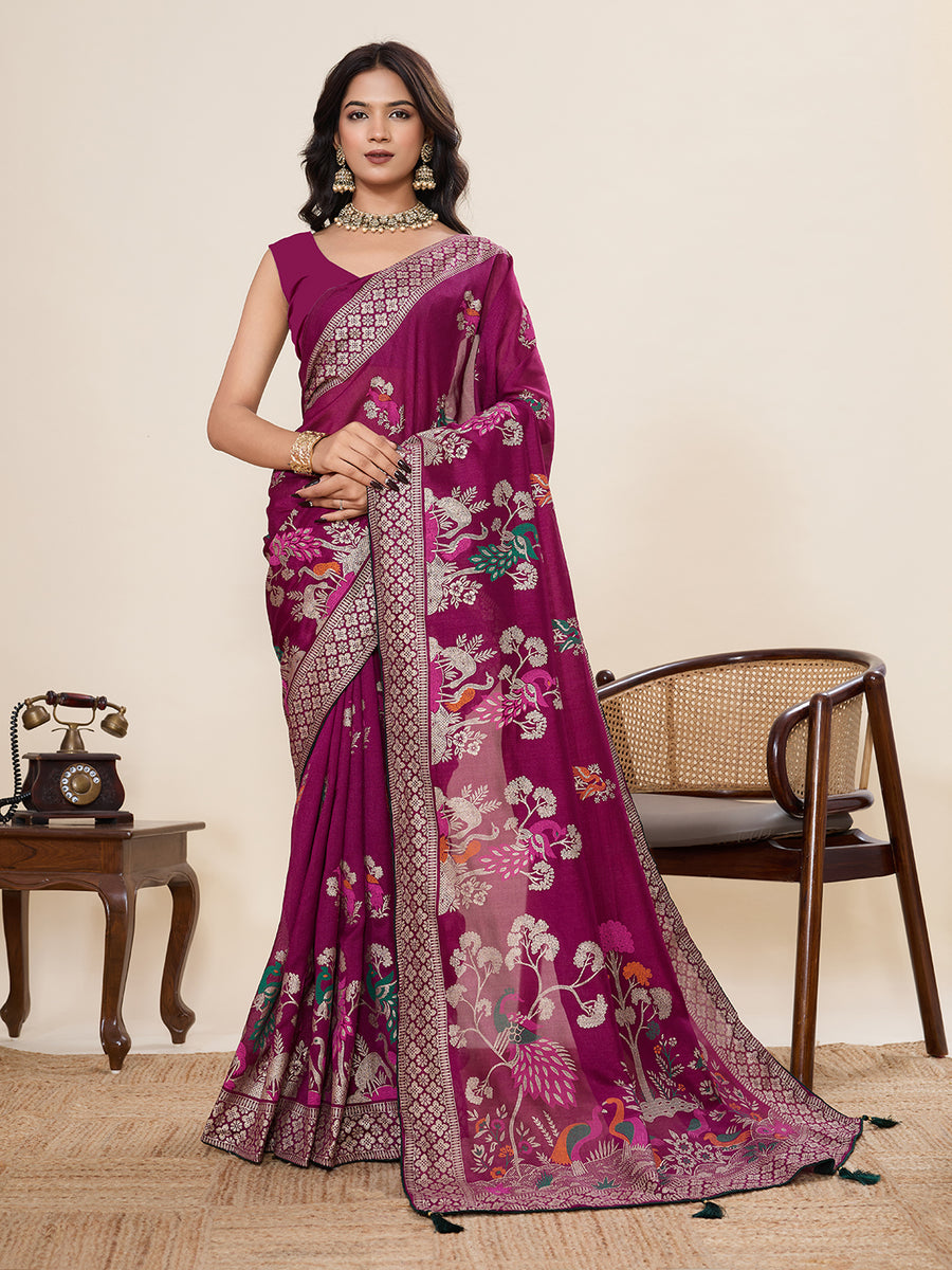 Buy Violet Cotton Saree With All Over Light Single Colour With Table ...