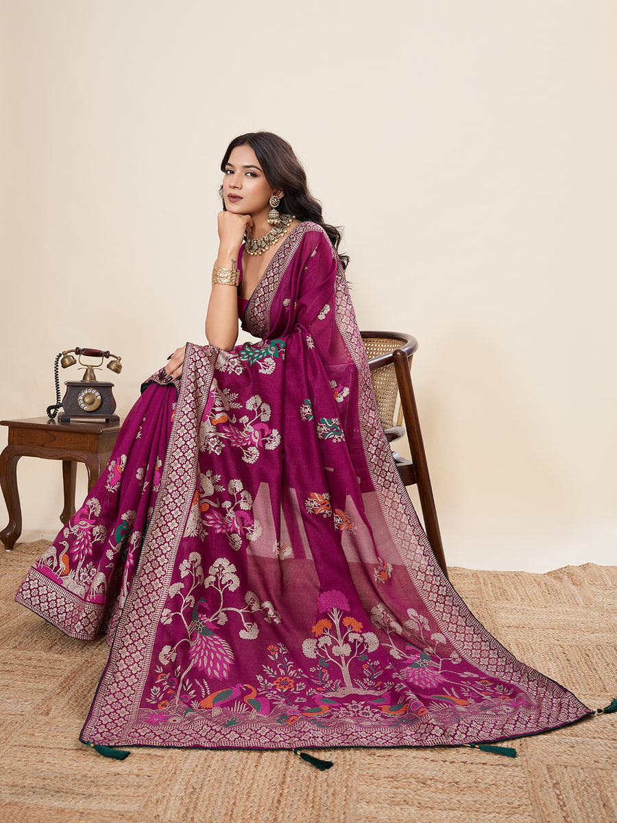 Buy Violet Cotton Saree With All Over Light Single Colour With Table ...