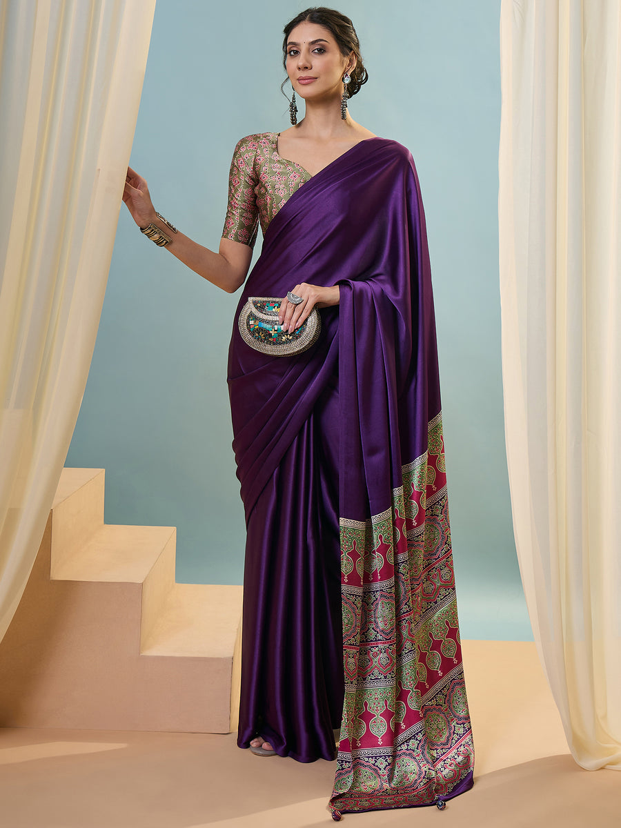 Buy Purple Semi Modal Saree With Blouse Piece 41827 Online | Karagiri