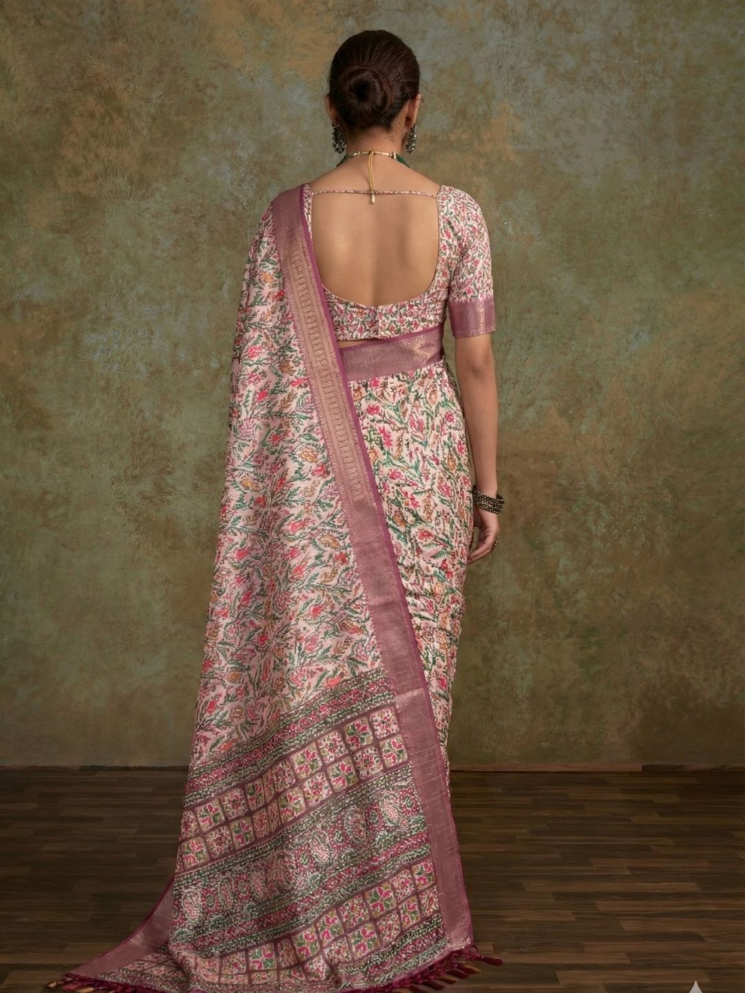 Buy Multi Colour Handloom Silk Floral Print With Sequence Weaving In ...