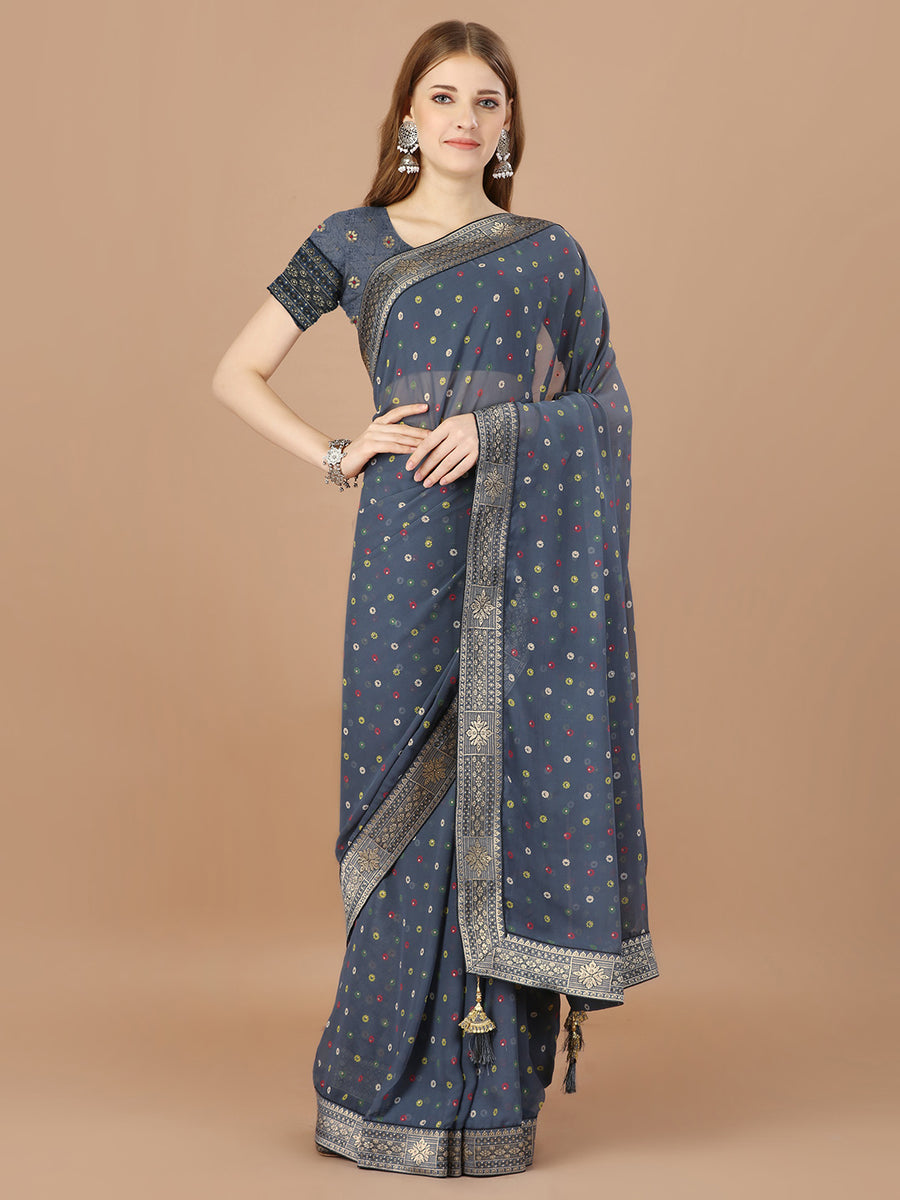 Buy Grey Georgette Daily Wear Saree With Blouse Piecde 89587 Online ...