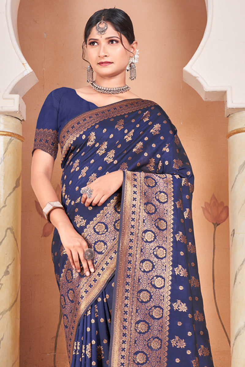 Buy Royal Blue Banarasi Saree 94459 Online | Karagiri