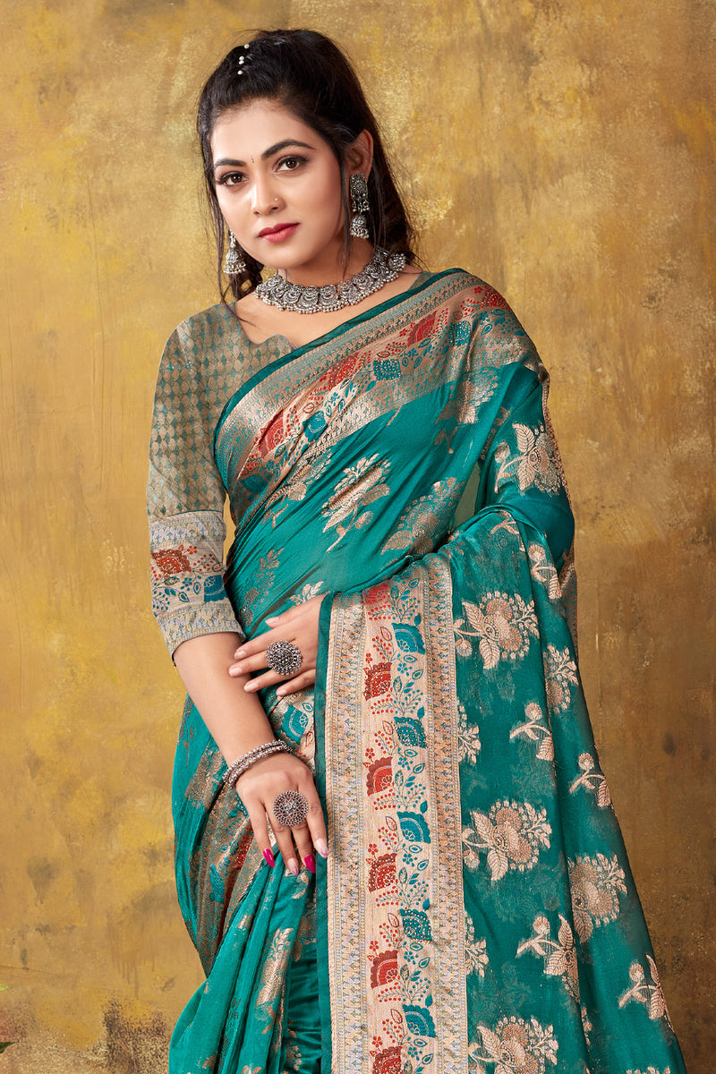 Buy Ocean Blue Organza Saree 39177 Online | Karagiri