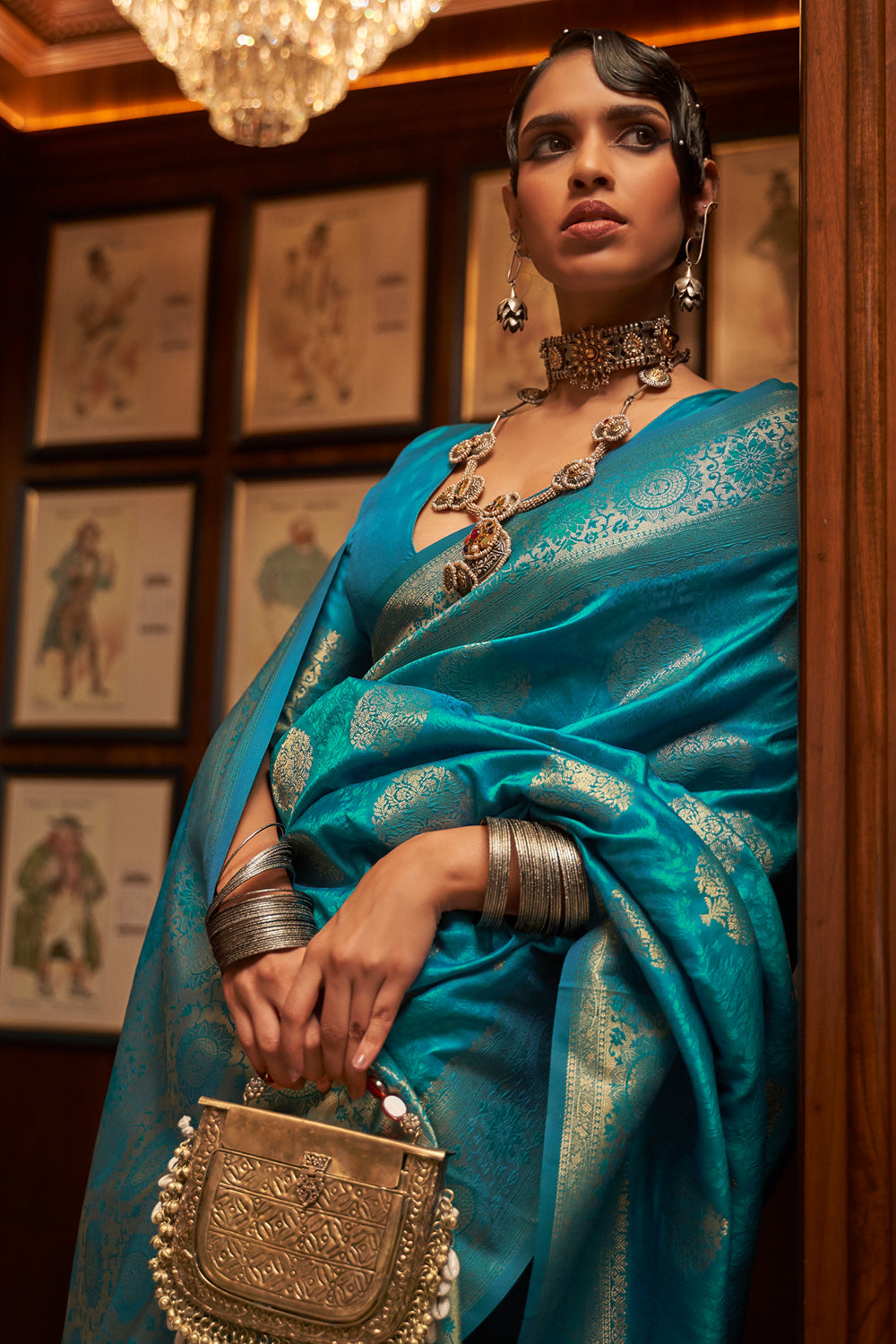 Buy Cyan Blue Kanjivaram Saree 18601 Online | Karagiri