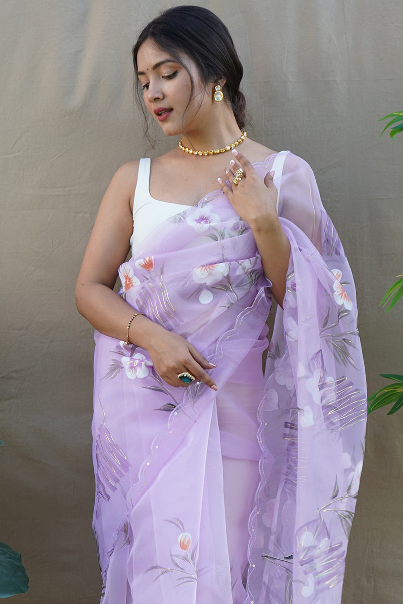 Buy Pastel Lavender Organza Saree 83554 Online | Karagiri