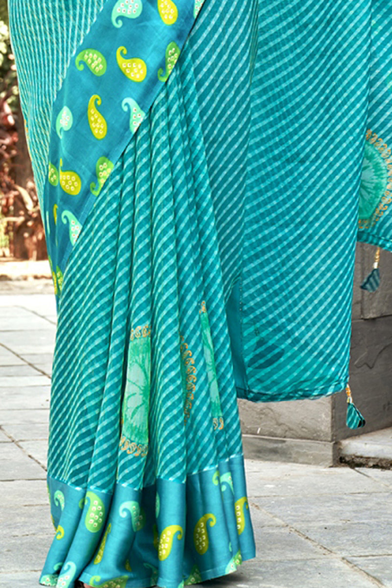 Buy Cyan Blue Georgette Saree online-Karagiri