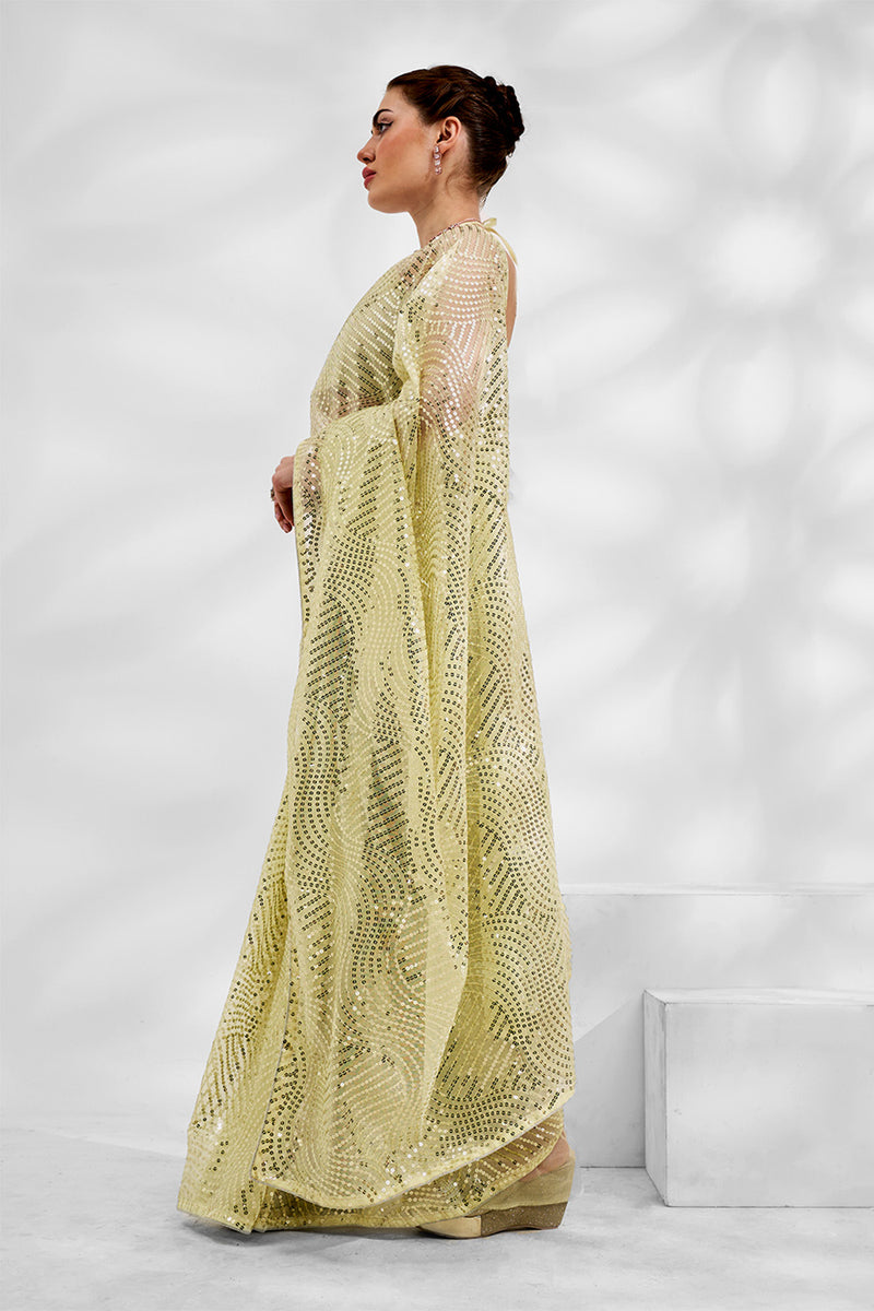 Buy Green Net Saree With Blouse Piece online-Karagiri