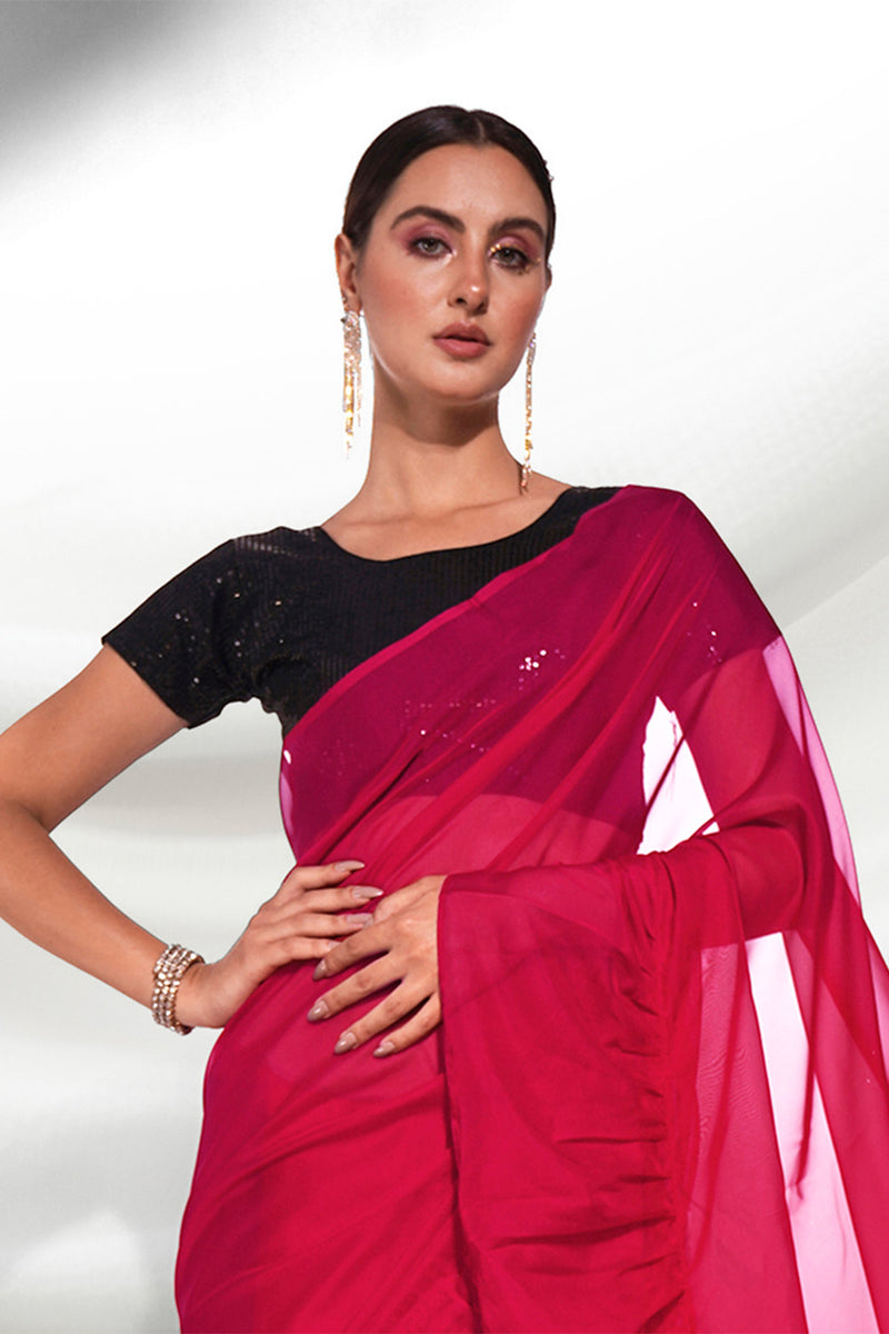 Buy Hot Pink Georgette Saree With Blouse Piece online-Karagiri