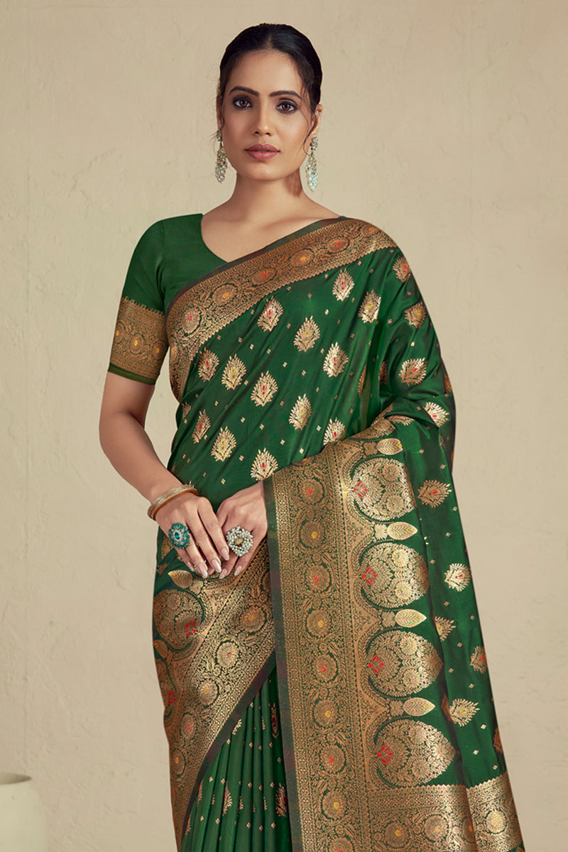 Buy Green Silk Saree With Blouse Piece online-Karagiri