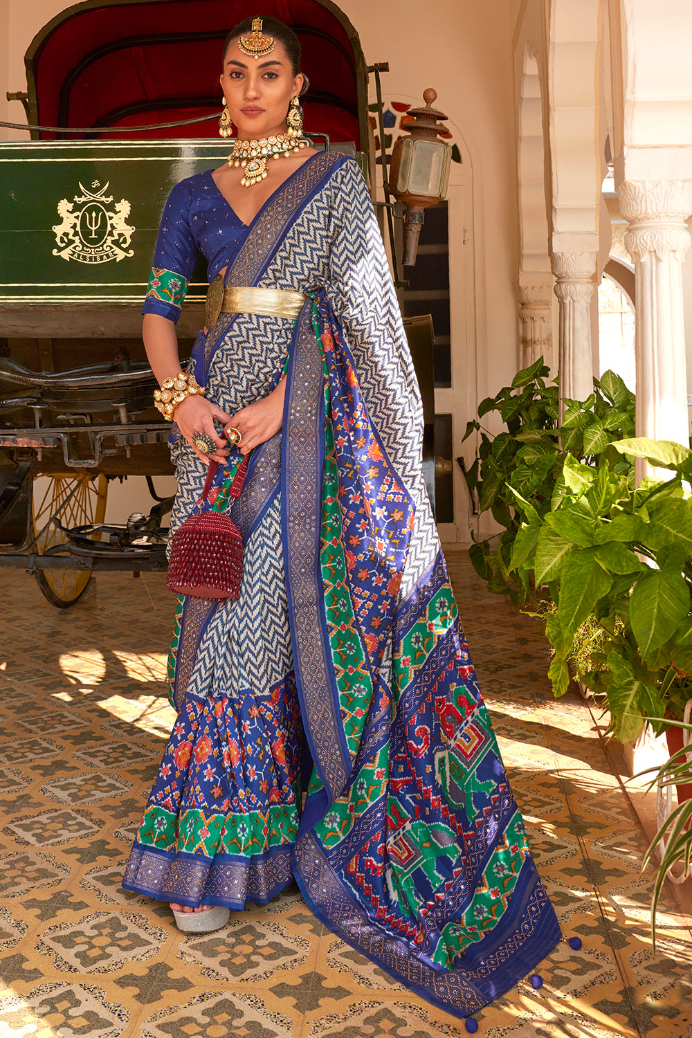 Buy Cerulean Blue Designer Silk Saree online-Karagiri