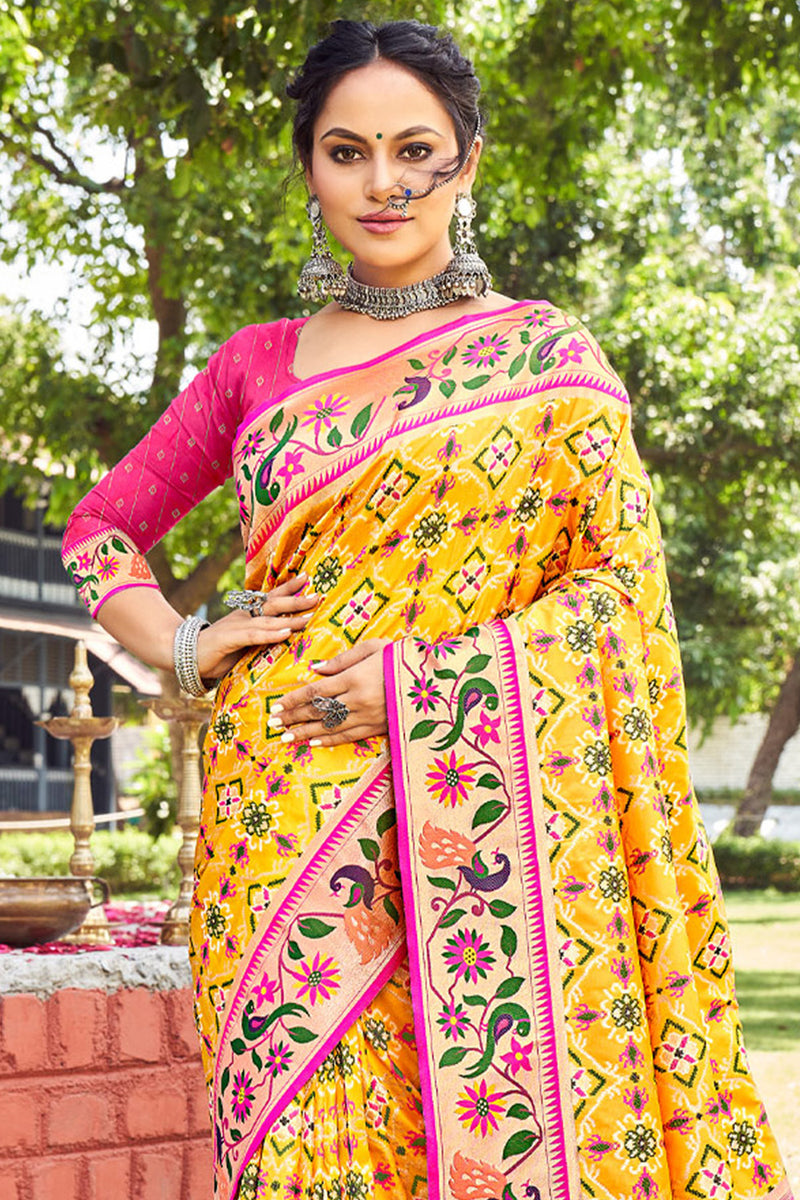 Buy Marigold Yellow Paithani Saree 60599 Online | Karagiri