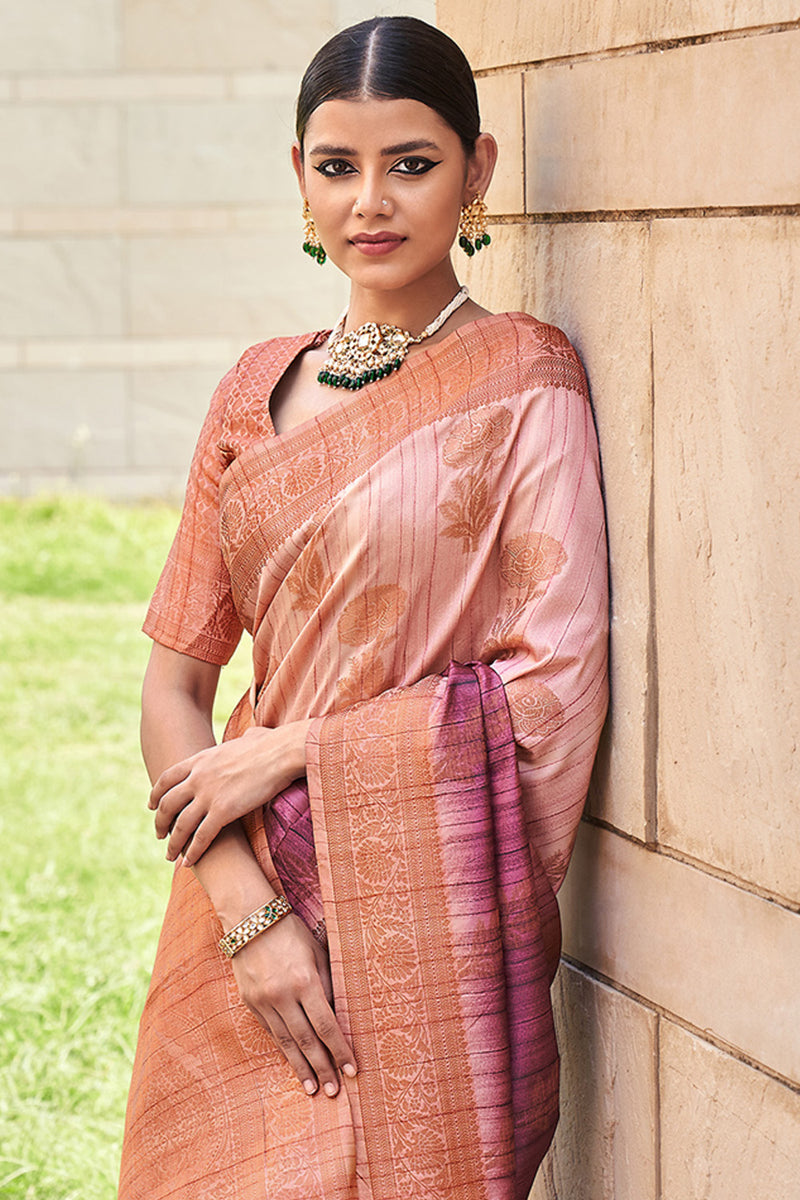Buy Rust Orange And Brown Digital Print Saree online-Karagiri