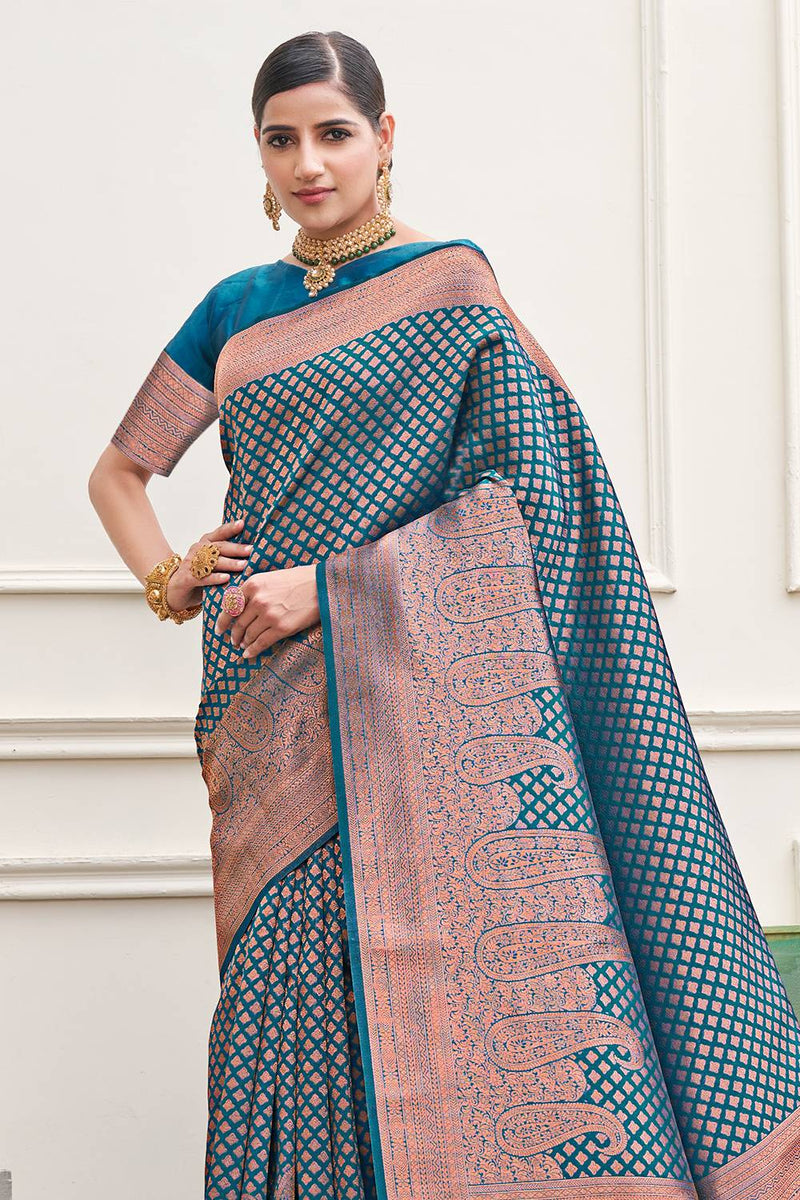 Buy Cerulean Blue Silk Saree 17340 Online | Karagiri