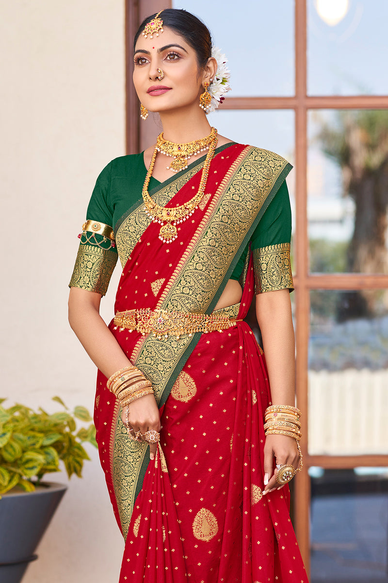 Buy Deep Red Crepe Silk Saree online-Karagiri