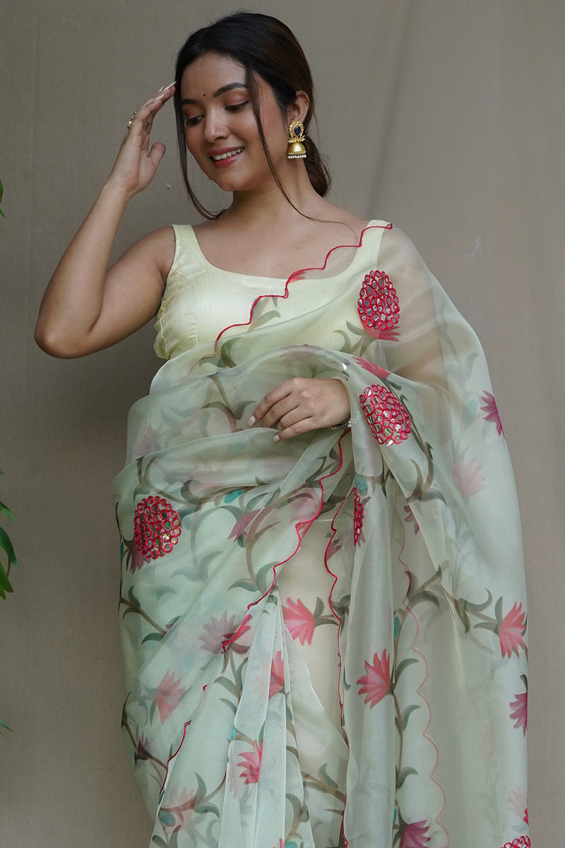 Buy Patel Green Organza Saree online-Karagiri