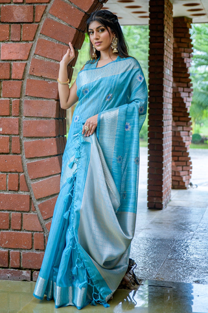 Buy Firozi Blue South Silk Saree online-Karagiri