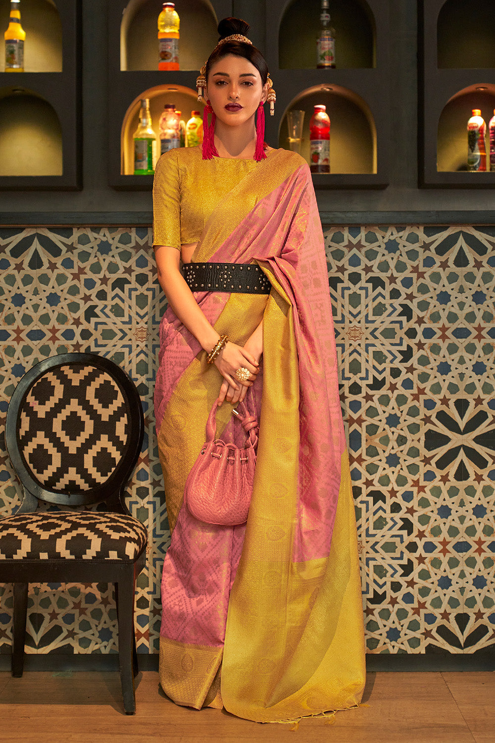 Buy Peach And Yellow Kanjivaram Saree online-Karagiri