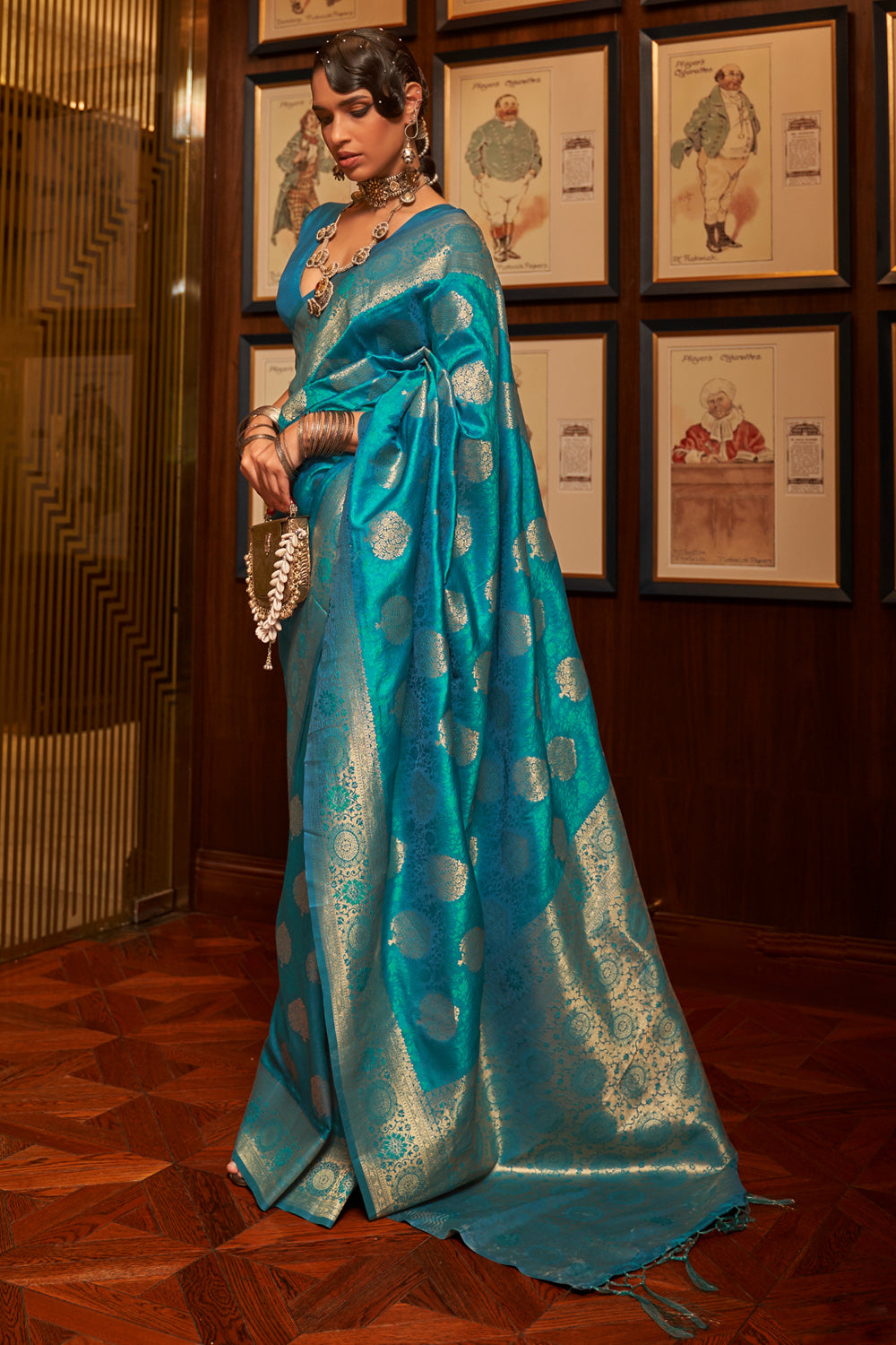 Buy Cyan Blue Kanjivaram Saree 18601 Online | Karagiri