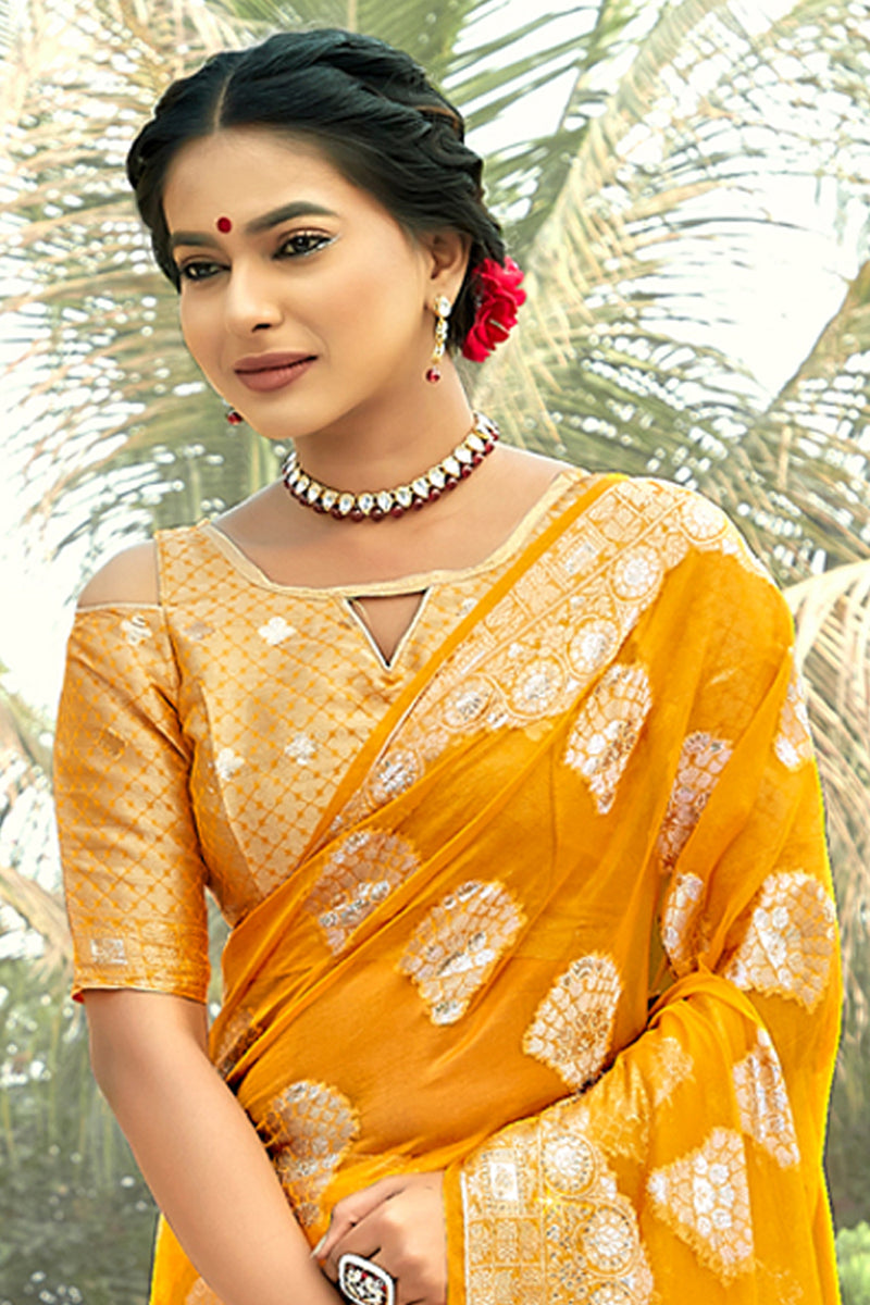 Buy Turmeric Yellow Organza Saree online-Karagiri