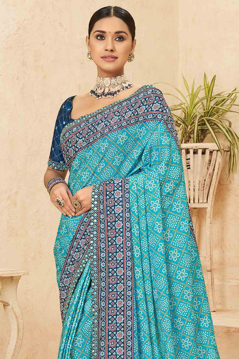 Buy Sky Blue Chinon Saree 28958 Online | Karagiri