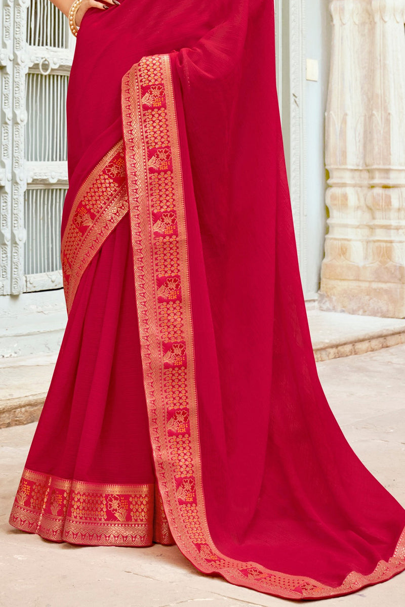 Buy Cherry Red Georgette Saree 81776 Online | Karagiri