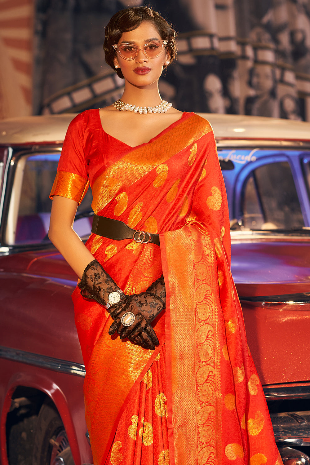 Buy Scarlet Red Silk Saree online-Karagiri