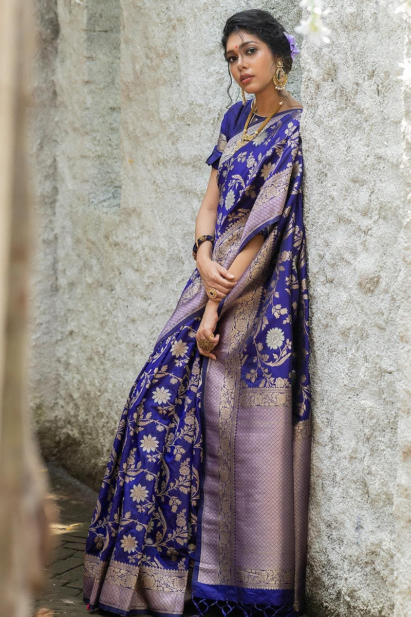 Buy Navy Blue Banarasi Saree 40991 Online | Karagiri