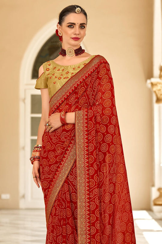 Buy Ruby Red Bandhani Saree online-Karagiri