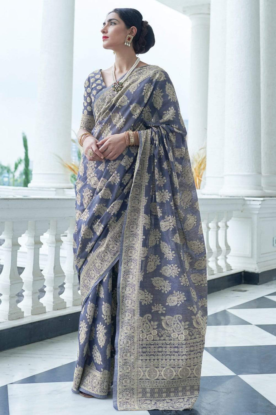 Buy Grey/Ash Colour Sarees Online | Karagiri