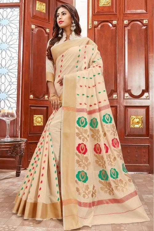 Buy Colonial White Cotton Sareeonline-Karagiri