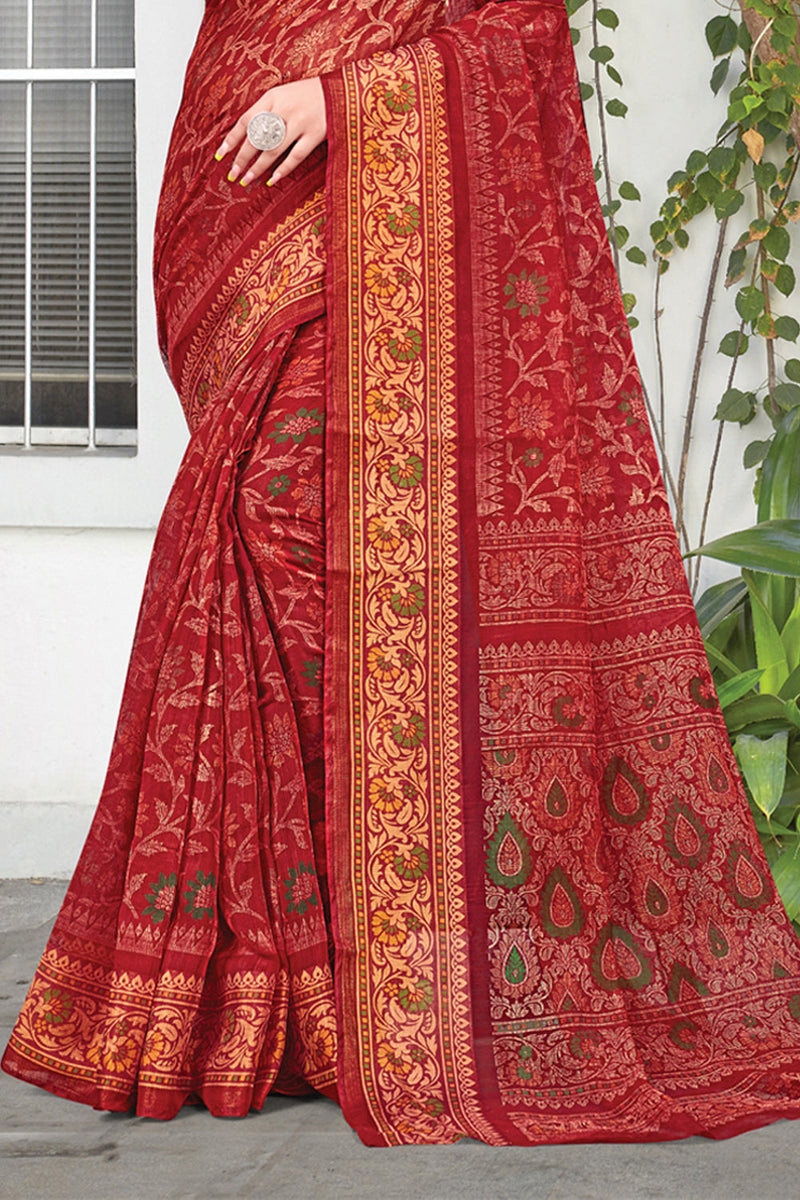 Buy Imperial Red Cotton Saree online-Karagiri