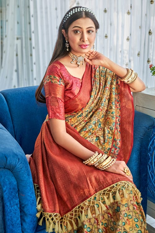 Buy Cosmic Latte Cream Kalamkari Saree online-Karagiri