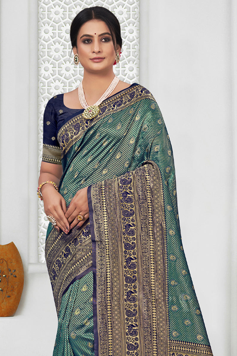 Buy Jungle Green Silk Saree 46986 Online | Karagiri