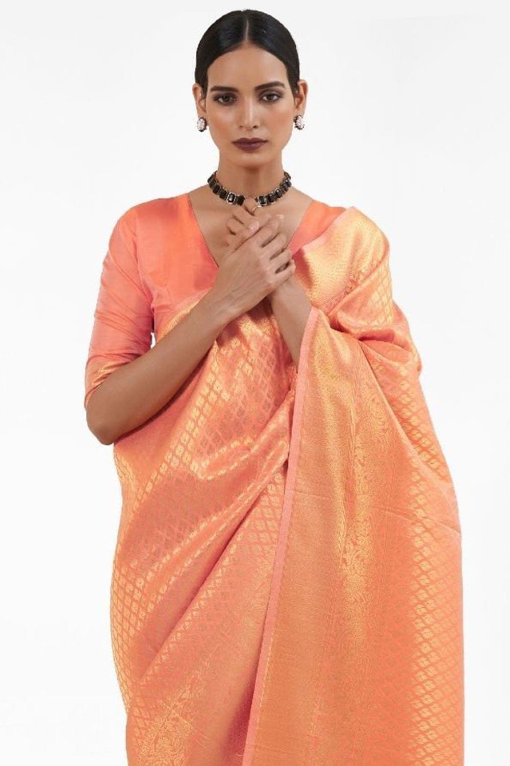 Buy Terracotta Orange Kanjivaram Saree 76091 Online | Karagiri
