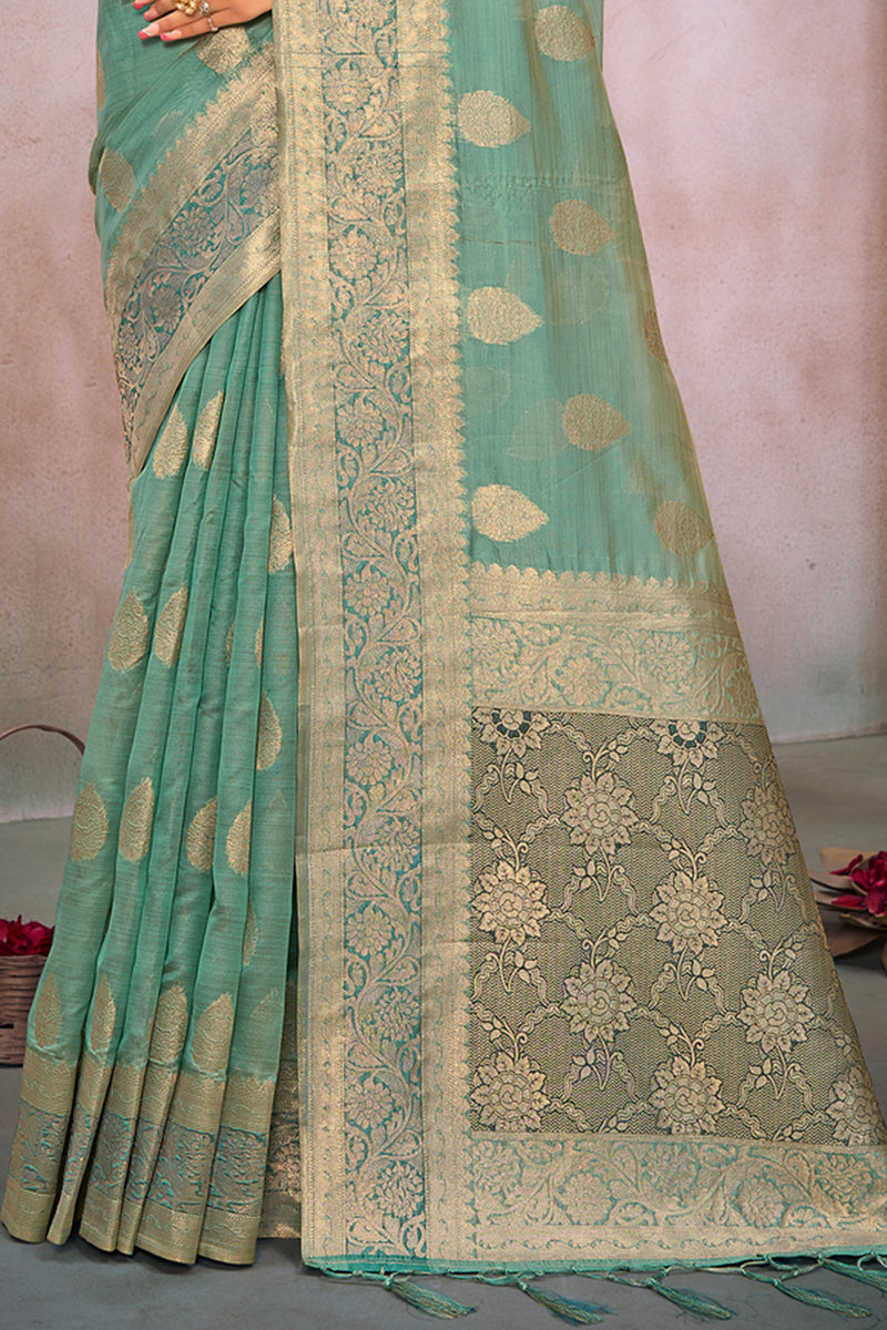 Buy Mint Green Organza Saree online-Karagiri
