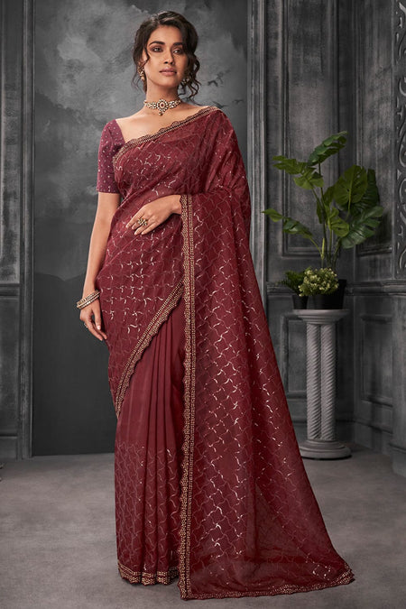 Maroon Saree - Buy Stylish Maroon Saree Online in India | Karagiri