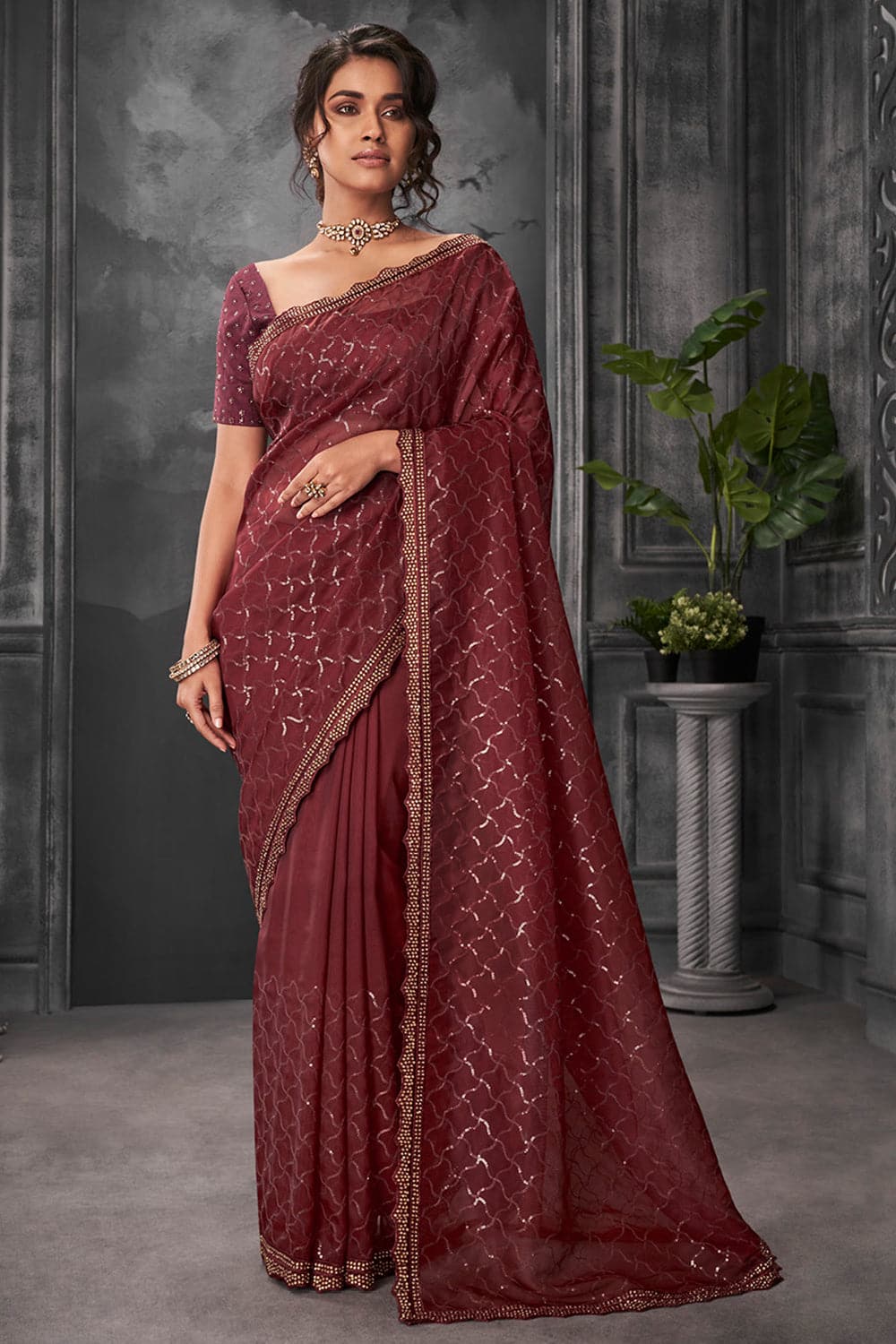 Maroon Saree - Buy Stylish Maroon Saree Online in India | Karagiri