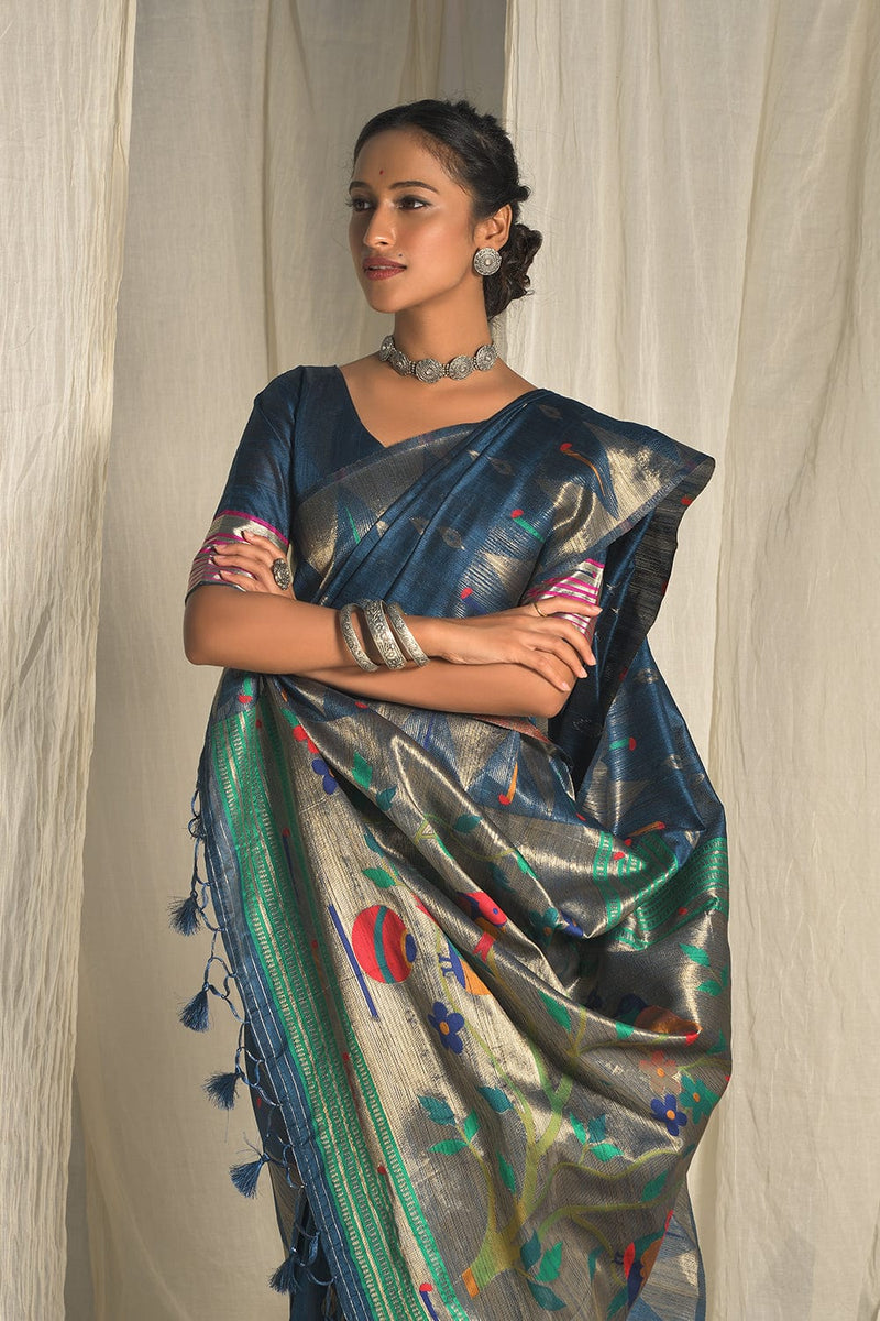 Buy Lapis Blue Paithani Saree online-Karagiri