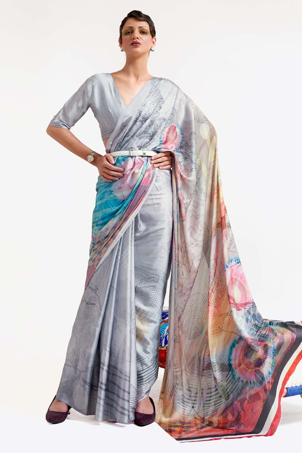 Buy Grey/Ash Colour Sarees Online | Karagiri