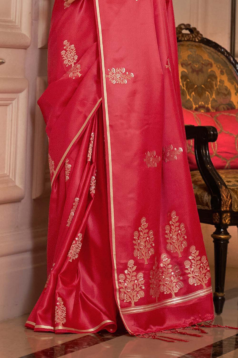 Buy the amazing Mandy Red Satin Silk Saree online-Karagiri