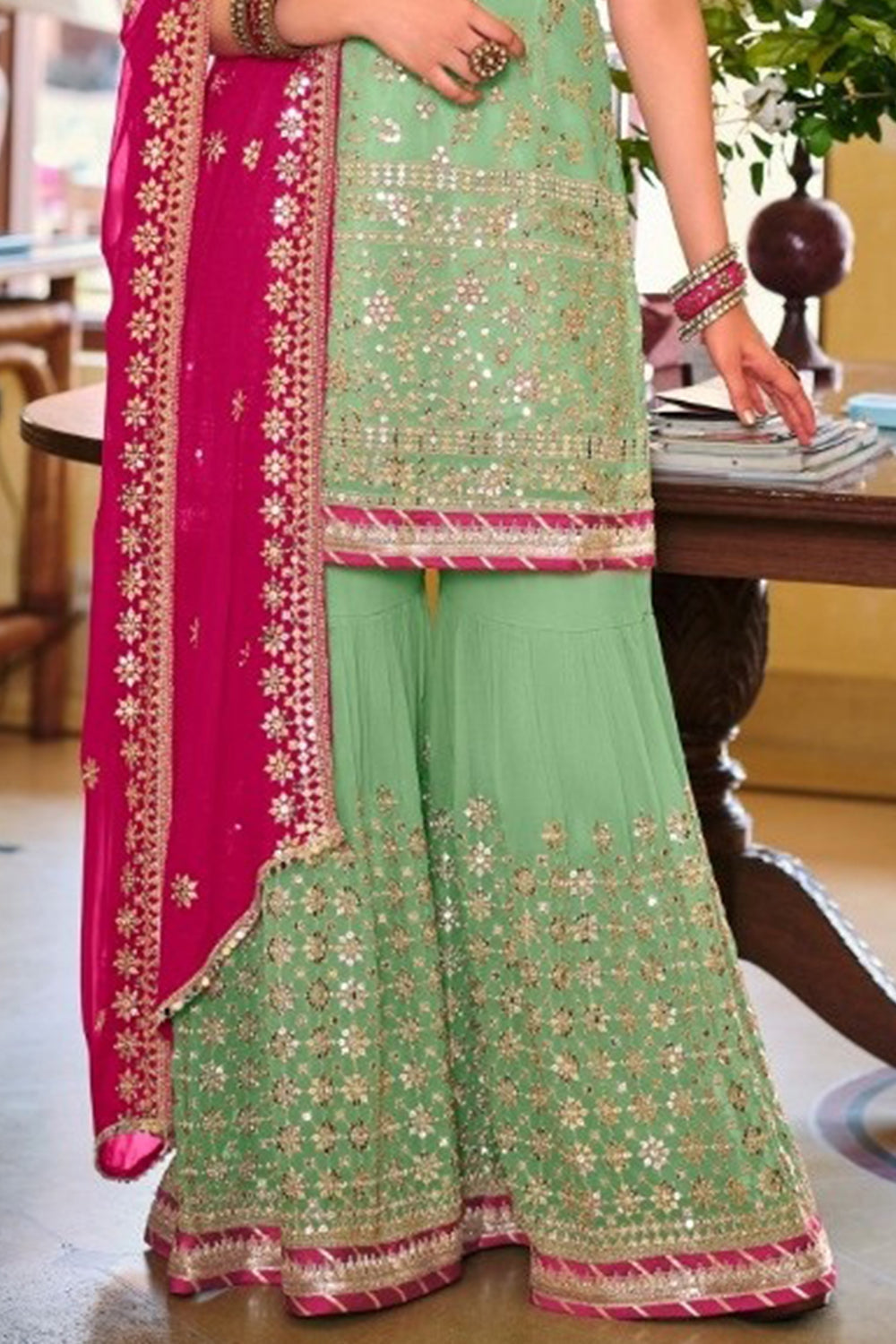 Buy Mint Green Sharara Suit 98311 Online | Karagiri